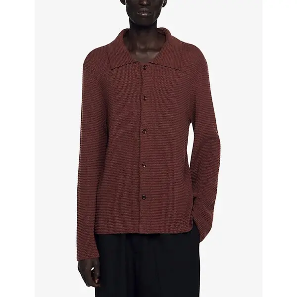 Sandro Collared Waffle-knit Cashmere-blend Shirt