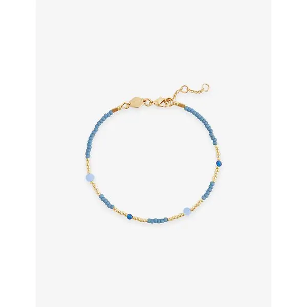 Anni Lu Clemence 18ct Gold-plated Brass And Jade And Aventurine Glass Bead Bracelet - Faded Denim