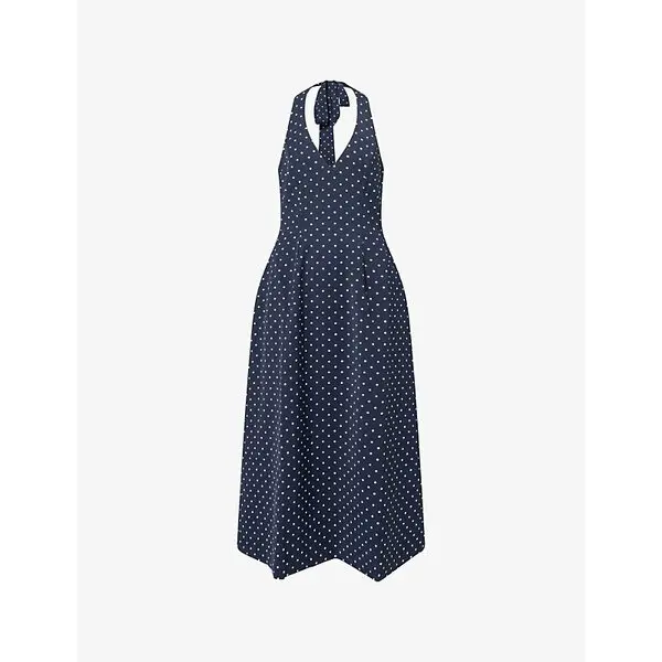 Oddmuse Volume Skirt Polka-dot Woven Midi Dess - Navy Polka Dot