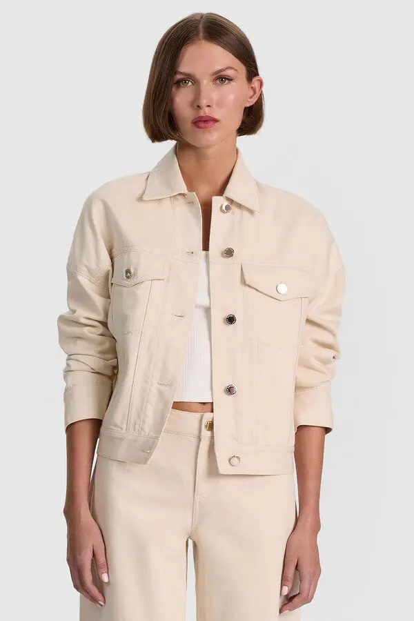 Alice + Olivia Jesse Oversized Denim Trucker Jacket - Neutral