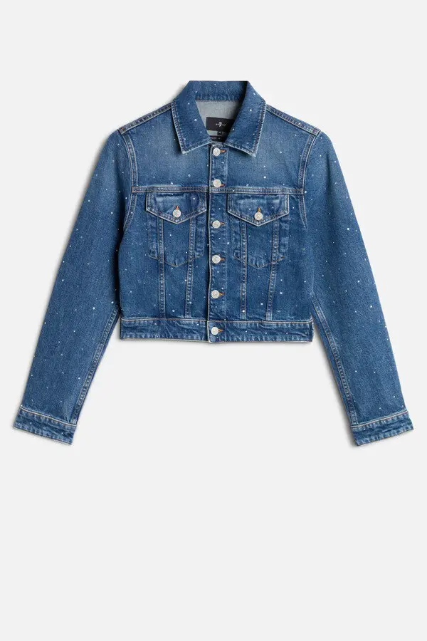 7 For All Mankind Embellished Shrunken Denim Jacket - Blue