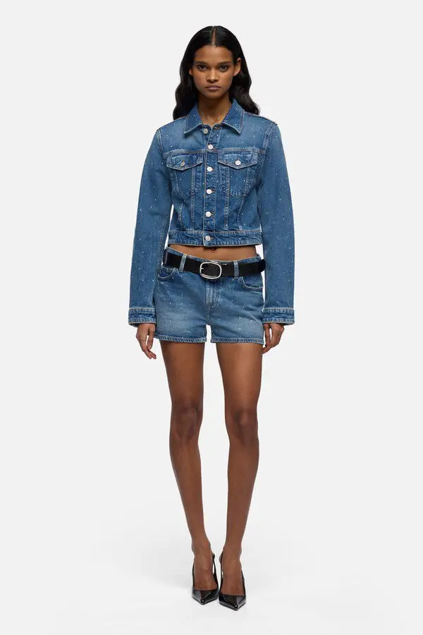 7 For All Mankind Embellished Shrunken Denim Jacket