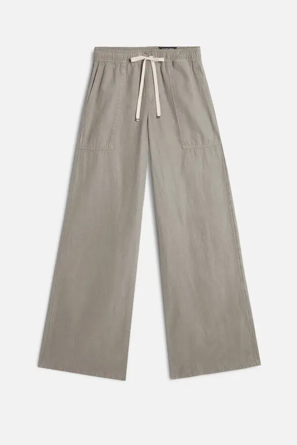 7 For All Mankind Utility Pull On Wide Leg In Lyocell Linen Military - Green