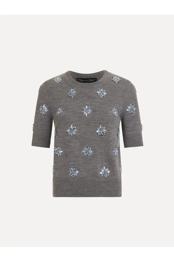 Oscar De La Renta Crystal Embroidered Pullover - Red