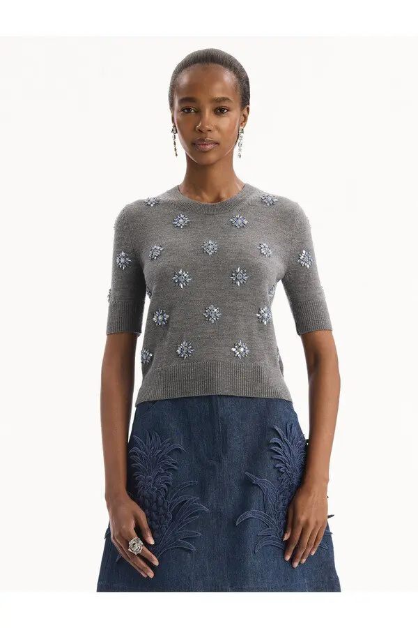 Oscar De La Renta Crystal Embellished Pullover