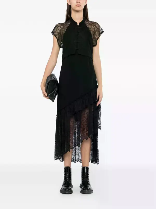 LIMI FEU Ruffled Lace-panelled Dress - Black