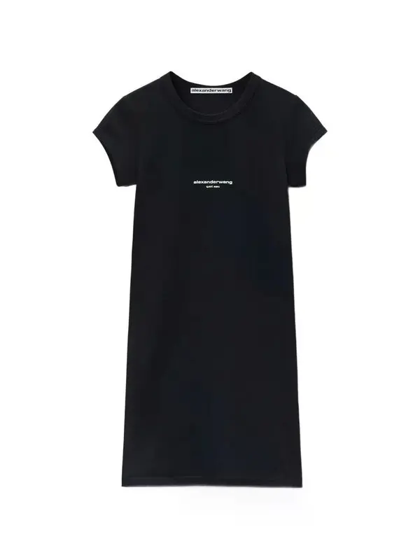 Alexander Wang Logo Print Short Sleeve Dress - Black