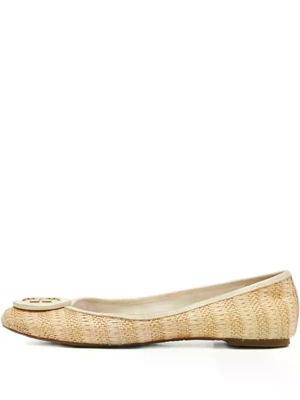 Tory Burch Raffia Leather Ballet Flats - Neutrals