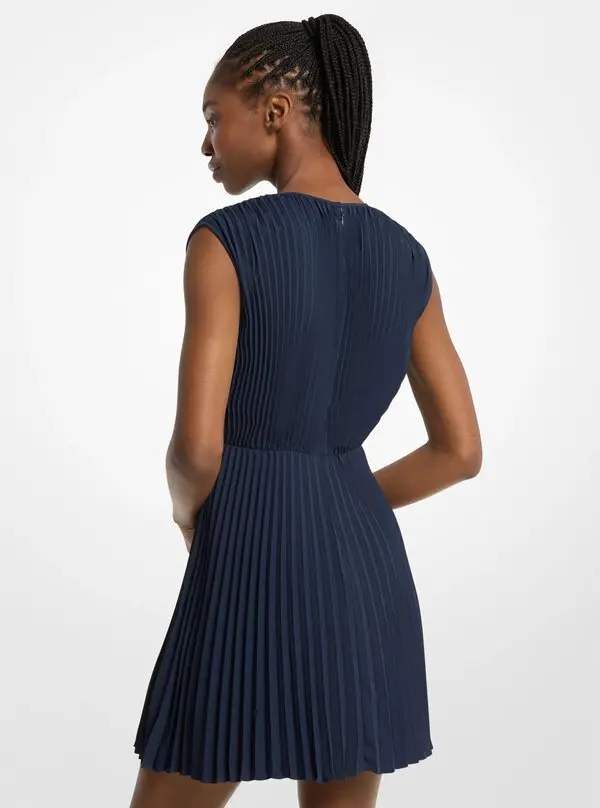 Michael Kors Pleated Satin Back Crepe Mini Dress - Blue