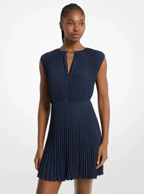 Michael Kors Pleated Satin Back Crepe Mini Dress - Blue