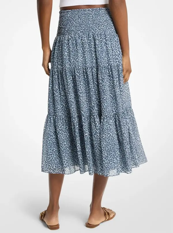 Michael Kors Leopard Print Georgette Tiered Midi Skirt