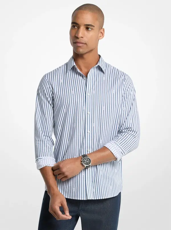 Michael Kors Striped Cotton Blend Shirt - Blue