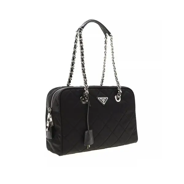 Prada Quilted Nylon Shoulder Bag With Chain Straps