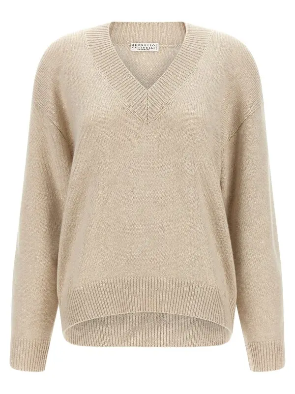 Brunello Cucinelli Diamante V-neck Sweater - Cream