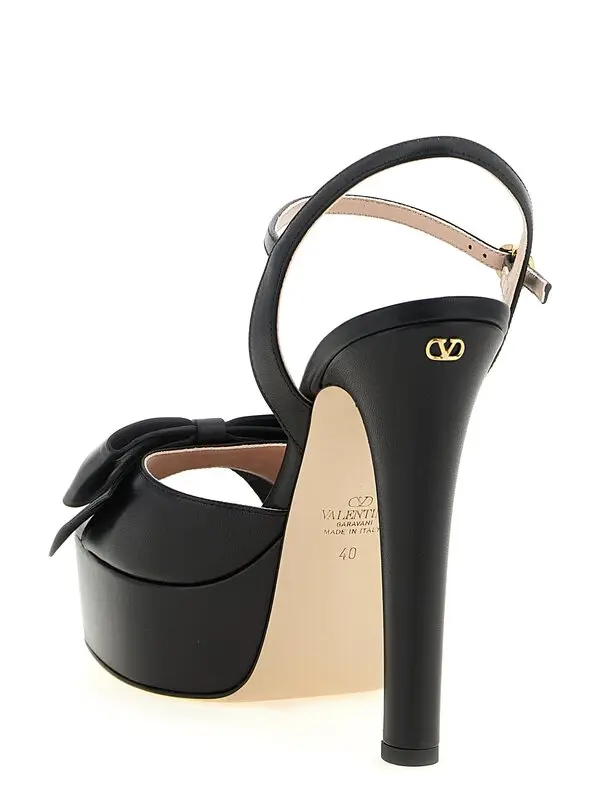 Valentino Garavani Leather Bow Platform Sandals - Black