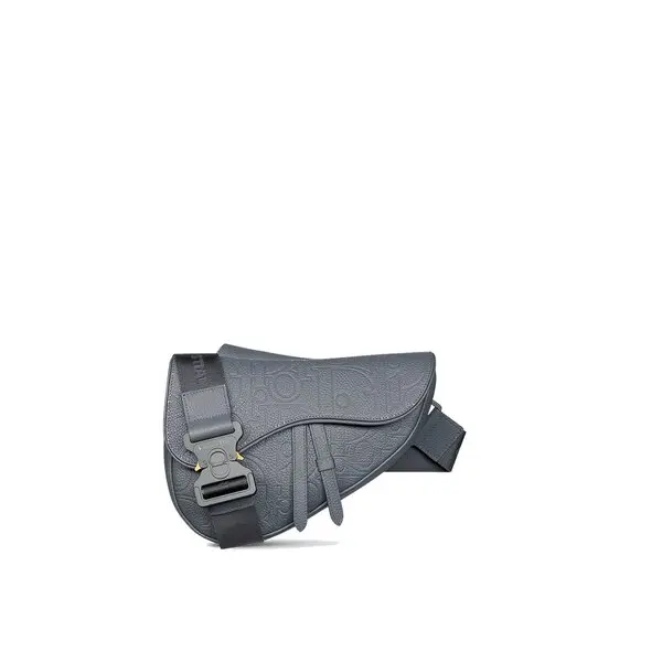 Dior Saddle Bag In Embossed Calf Leather - Gray
