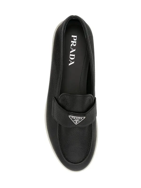Prada Grained Leather Loafers - Black