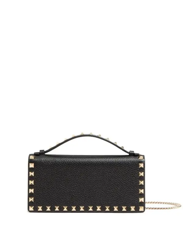Valentino Garavani Rockstud Grainy Leather Wallet With Detachable Chain - Black