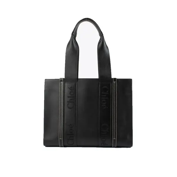 Chloé Woody Medium Leather Tote Bag - Black