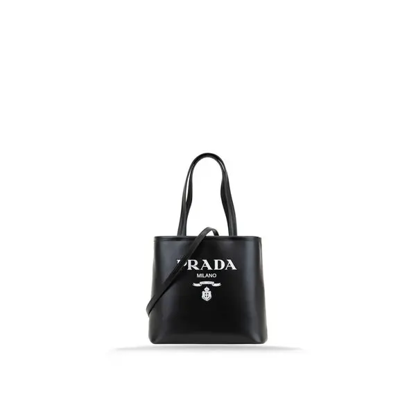 Prada Logo Leather Tote Bag - Black