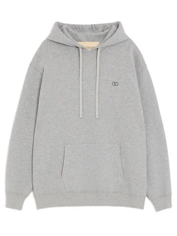 Valentino Garavani Cotton Hoodie With Vlogo Embroidery - Gray