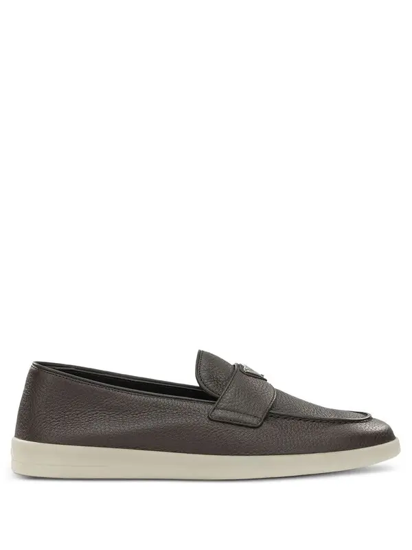 Prada Grained Leather Loafers - Brown
