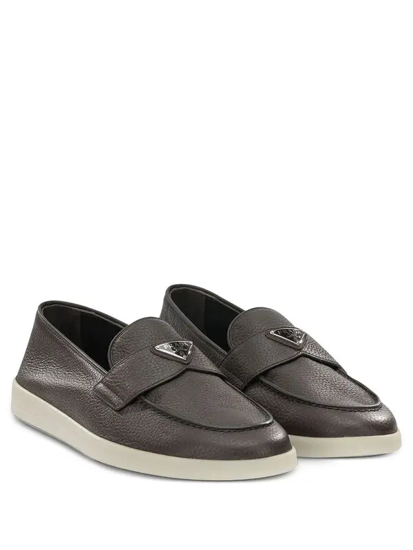 Prada Grained Leather Loafers - Brown