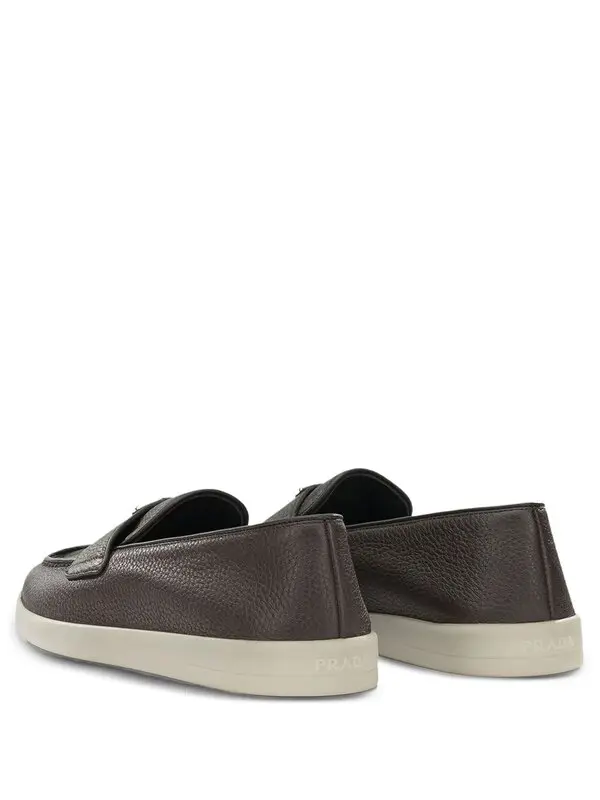 Prada Grained Leather Loafers - Brown
