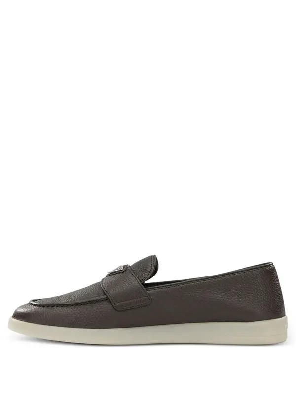 Prada Grained Leather Loafers - Brown