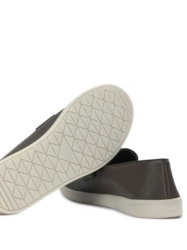 Prada Grained Leather Loafers - Brown