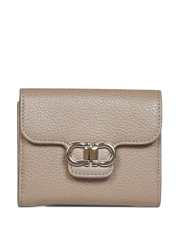 FERRAGAMO Gancini Grained Leather Compact Wallet - Gray