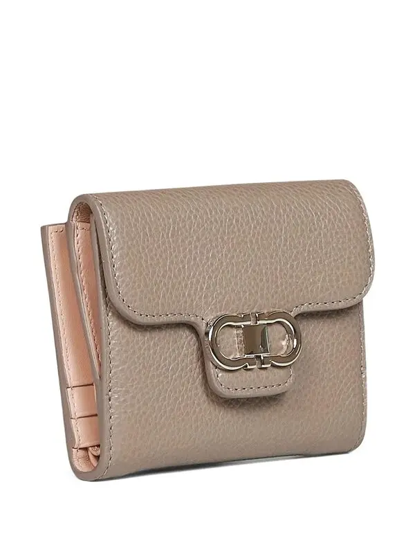 FERRAGAMO Gancini Grained Leather Compact Wallet - Gray