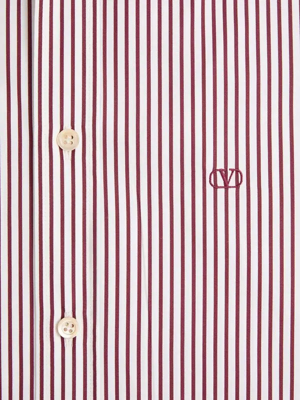 Valentino Garavani Cotton Poplin Striped Shirt With Vlogo Embroidery - Red