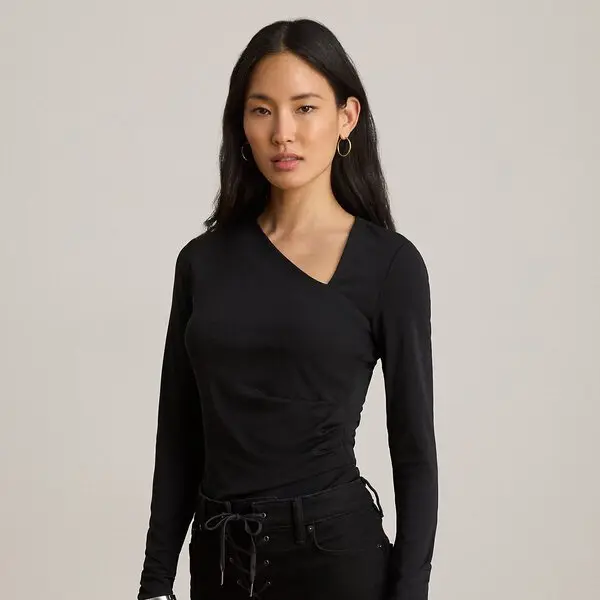 Ralph Lauren Jersey Asymmetrical Long-sleeve Top - Black
