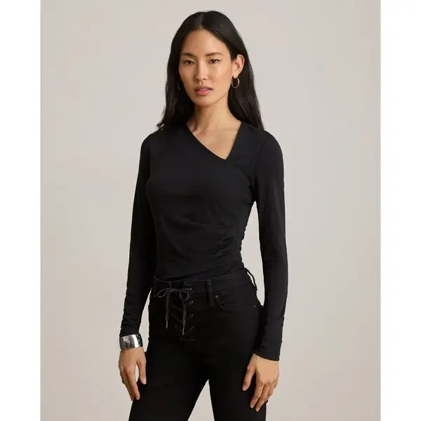 Ralph Lauren Jersey Asymmetrical Long-sleeve Top