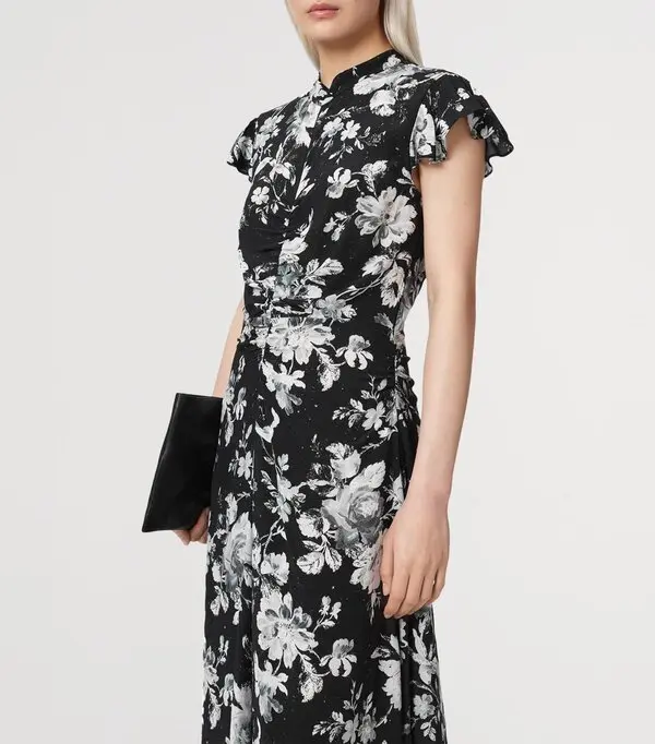 ALLSAINTS Floral Print Ruched Midi Dress