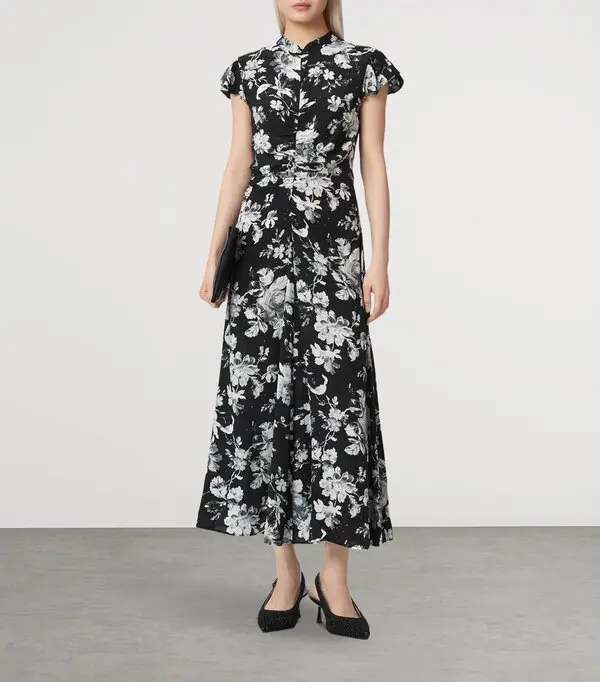 ALLSAINTS Floral Print Ruched Midi Dress