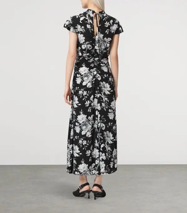 ALLSAINTS Floral Print Ruched Midi Dress