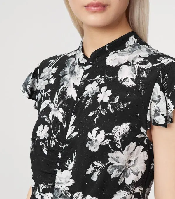 ALLSAINTS Floral Print Ruched Midi Dress