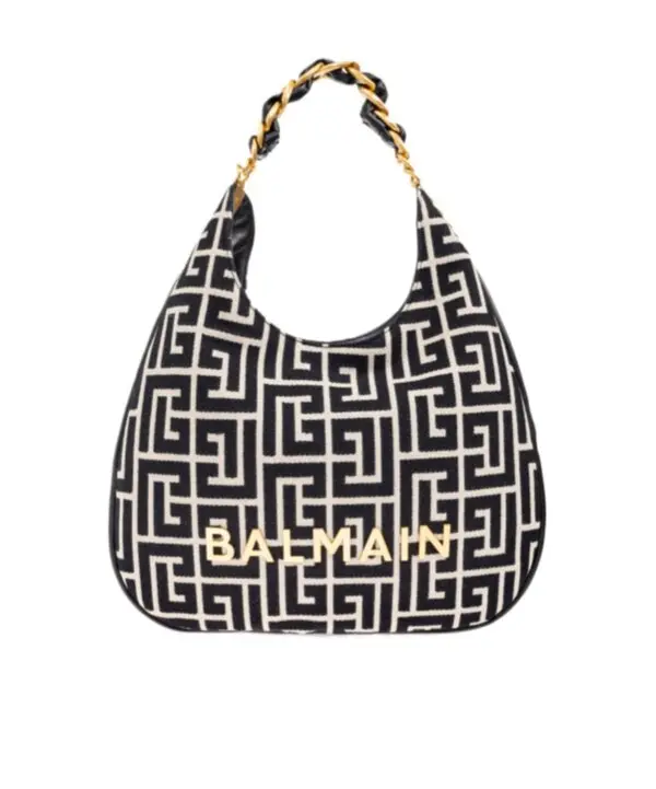 Balmain 1945 Soft Hobo Large Monogrammed Jacquard Tote Bag - Black