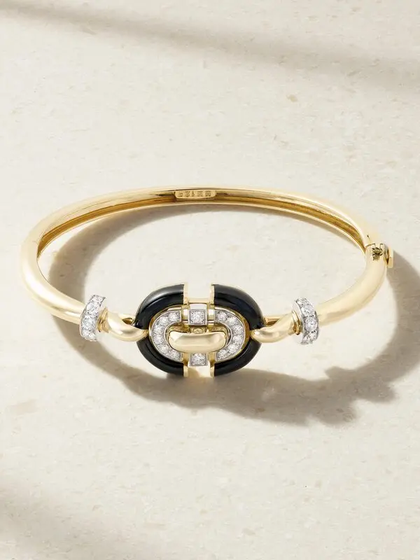 David Webb Unity 18-karat Gold And Platinum, Diamond And Enamel Bracelet - Black