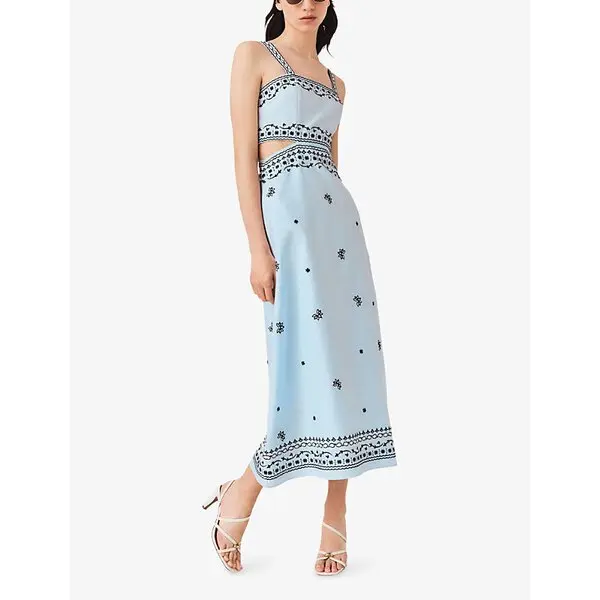 Maje Bandana-embroidered Woven Mini Dress - Blue Sky