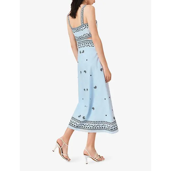 Maje Bandana-embroidered Woven Mini Dress - Blue Sky