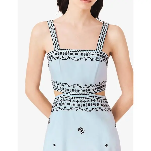 Maje Bandana-embroidered Woven Mini Dress - Blue Sky