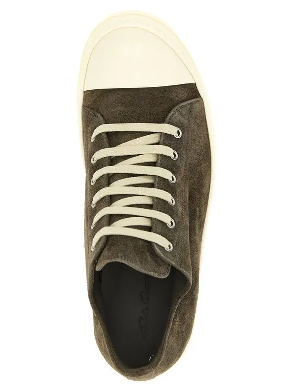 Rick Owens Low Top Suede Sneakers With Cap Toe