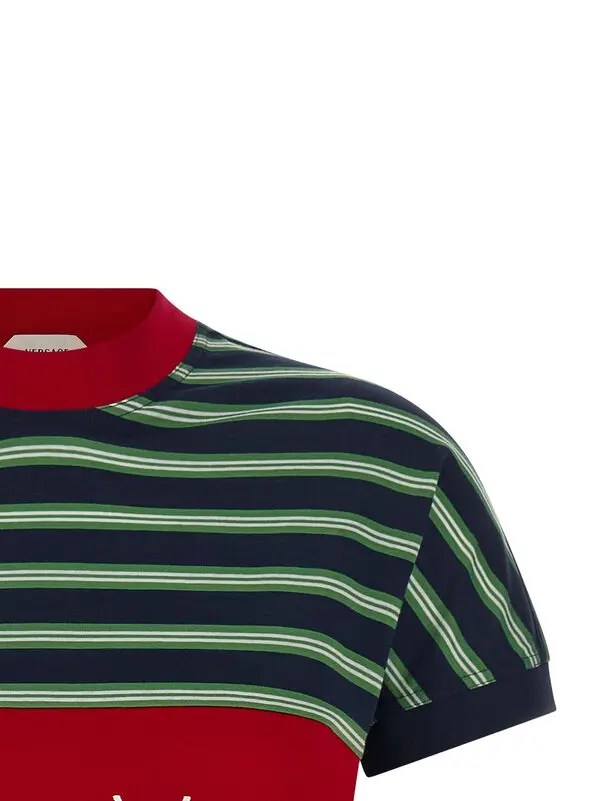 Versace Slim Fit Striped Cotton T-shirt With Embroidered Logo