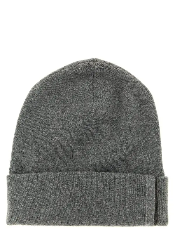 Brunello Cucinelli Cashmere Beanie With Monile Detail - Gray