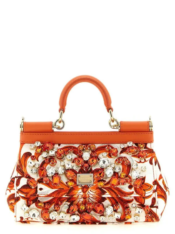 Dolce & Gabbana Sicily' Mini Handbag In Brocade - Orange