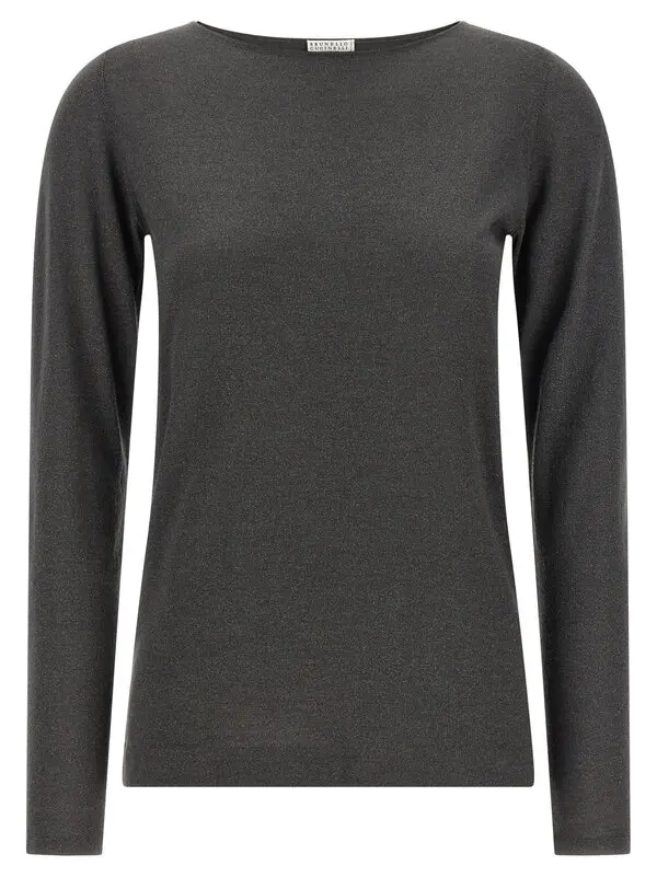 Brunello Cucinelli Sparkling Cashmere And Silk Knit Sweater - Gray