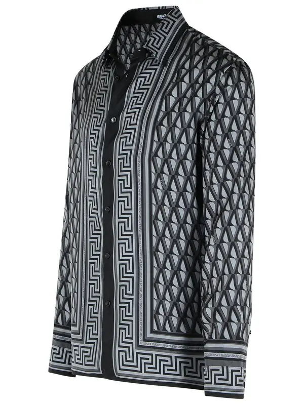 Versace Slim Fit Printed Silk Twill Shirt - Gray